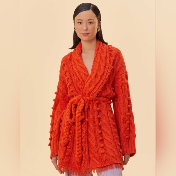 FARM Rio | Sweaters | Farmrio Orange Braided Knit Cardigan | Poshmark